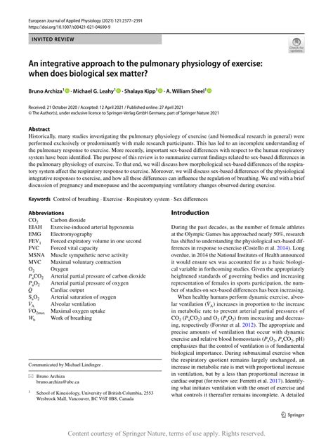 An Integrative Approach To The Pulmonary Physiology Of Exercise When Does Biological Sex Matter