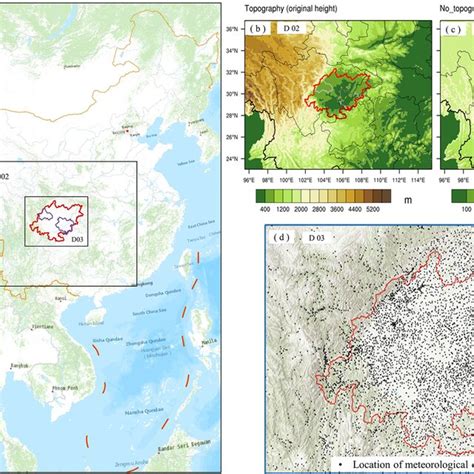 A Configuration Of The Three Nested Domains For Wrf Simulation B