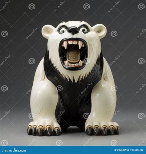 Bold And Exaggerated Evil Black And White Bear Figurine With Bendy