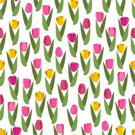 Flat Vector Seamless Pattern With Spring Flowers Tulip Stock Vector