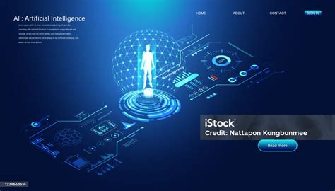 추상 기술 Ai 인터페이스 개념 인공 지능의 작업 데이터 및 어두운 파란색 배경에 미래를위한 미래 지향적 인 디지털 Cpu에 대한 스톡 벡터 아트 및 기타 이미지 Istock