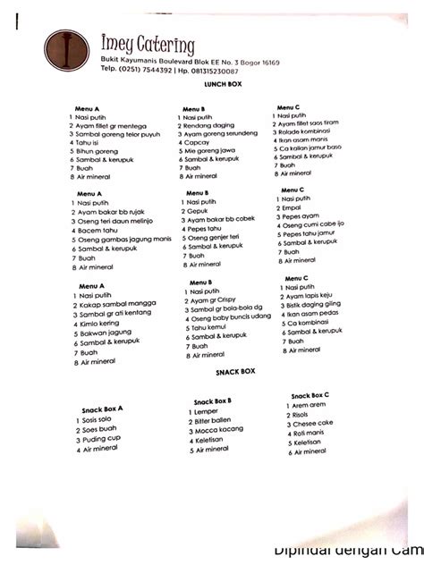 Menu Box Pdf