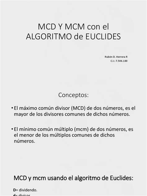 Mcd Y Mcm Con El Algoritmo De Euclides Pdf