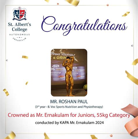 Congratulations Mr Roshan Paul St Alberts College Autonomous