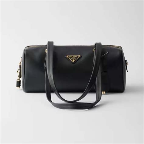 Prada Women Medium Leather Top Handle Bag With Padlock Black 1bb127