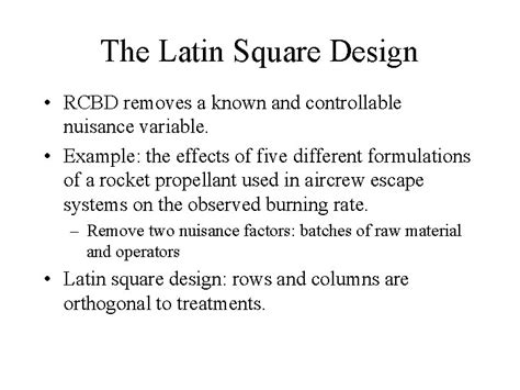 Randomized Complete Block Designs And Latin Squares Randomized