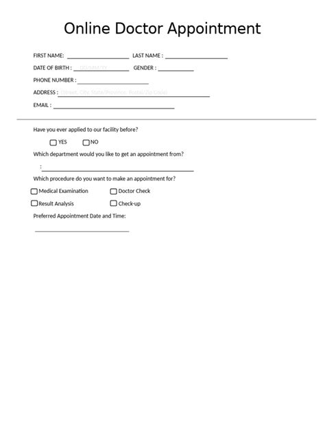 Doctor Appoinment Form Pdf