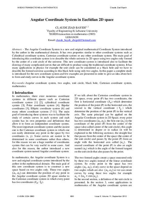 Pdf Angular Coordinate System In Euclidian 2d Space