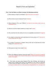 Copy Of Newtons First Law Exploration Pdf Newton S First Law Exploration Part 1 Use The