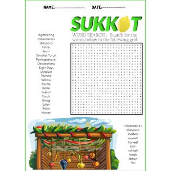SUKKOT Word Search Puzzle Worksheets Activities By PUZZLES AND COLORING