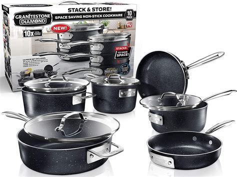 Granitestone Stackmaster Nonstick Pots And Pans Set 10 Piece Complete