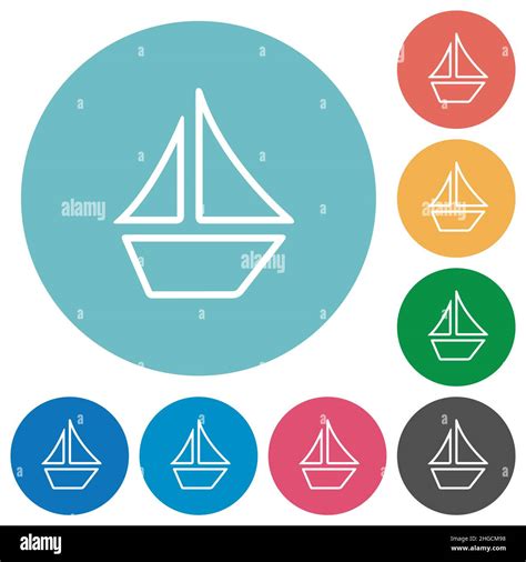 Sailboat Outline Flat White Icons On Round Color Backgrounds Stock Vector Image And Art Alamy