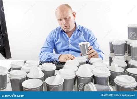 Overworked Businessman Drinking Too Much Coffee Stock Image Image Of People Busy 46355609