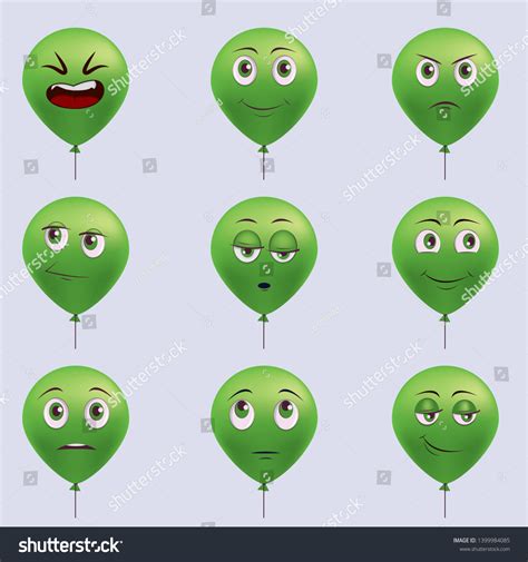 Green Balloon Cartoon Character Vector Set Stock Vector Royalty Free