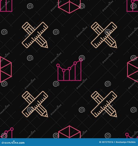 Set Line Geometric Figure Cube Crossed Ruler And Pencil And Graph