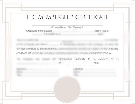 Llc Membership Certificate Canva Template Llc Share Certificate