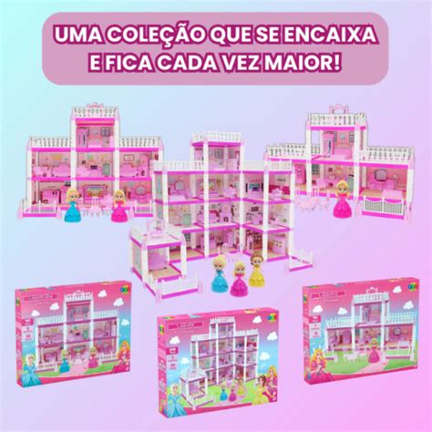 Casinha De Boneca Castelo Princesa 240 Peças Com 3 Bonecas Ggb Ref 426