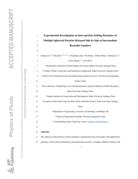 Pdf Experimental Investigation On Inter Particle Settling Dynamics Of