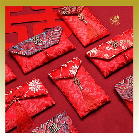 Jual WED Angpao Wedding Angpao Sangjit Kain Angpao Motif Embos Angpao Imlek Kain Tebal WED