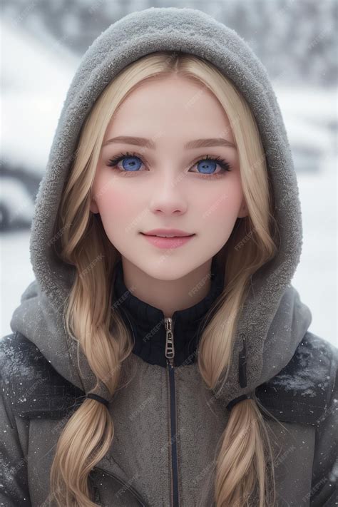 Premium Photo A Girl With Blue Eyes And A Hood