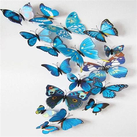 12pcslot 3d Blue Butterfly Fridge Magnets Sticker Room Wall Decoration