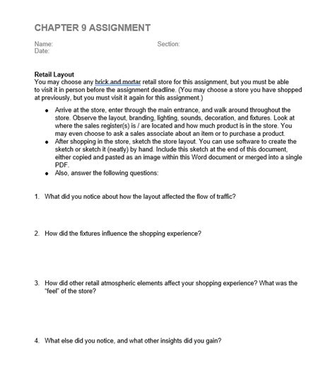 Solved CHAPTER 9 ASSIGNMENT Section Name Date Retail Chegg