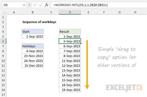 Sequence Of Workdays Excel Formula Exceljet