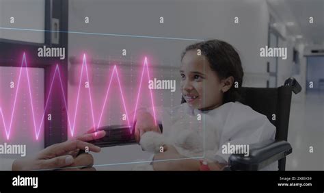 Image Of Heart Rate Monitor Over Biracial Girl With Soft Toy In
