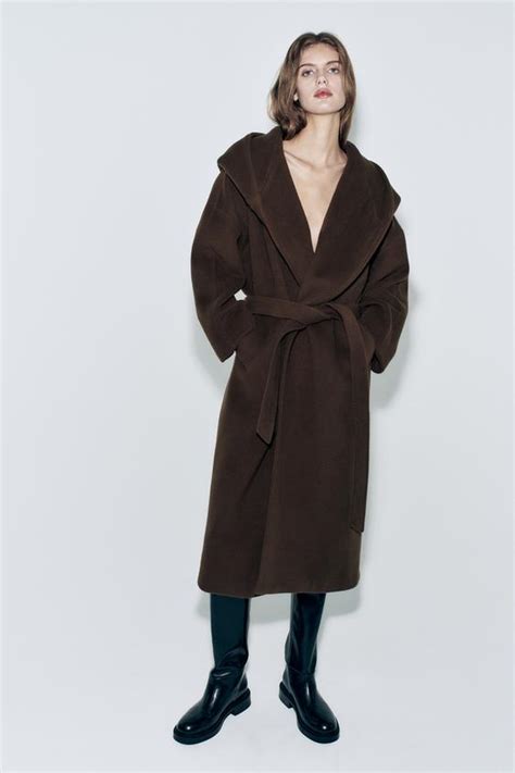 Zw Collection Manteco Wool Blend Coat With Hood Brown Zara Uzbekistan