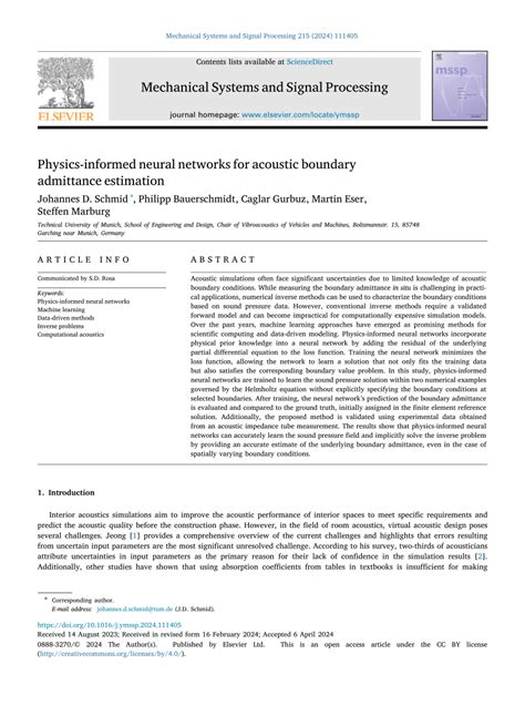 Pdf Physics Informed Neural Networks For Acoustic Boundary Admittance