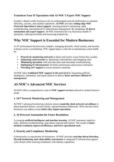 Transform Your It Operations With Ai Nocs Expert Noc Support Pdf