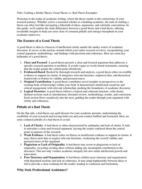 Good Thesis Vs Bad Thesis Examples Pdf Essays Thesis