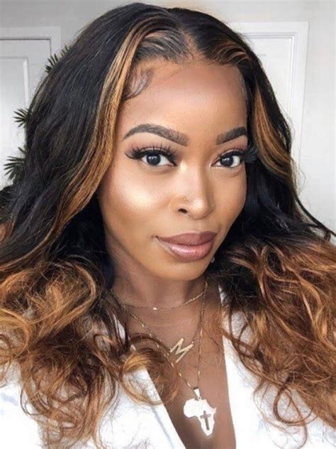 Black And Honey Blonde Highlight Lace Frontal Wig Pre Plucked Pre Colored