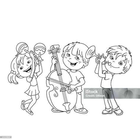 색칠 페이지 개요 악기를 연주하는 아이들의 개요 아이들을위한 색칠 공부 책 소년에 대한 스톡 벡터 아트 및 기타 이미지 소년
