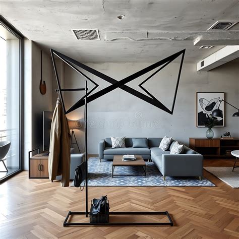 A Geometric Coat Rack With Angular Metal Shapes In A Contemporary Urban Apartment With Exposed