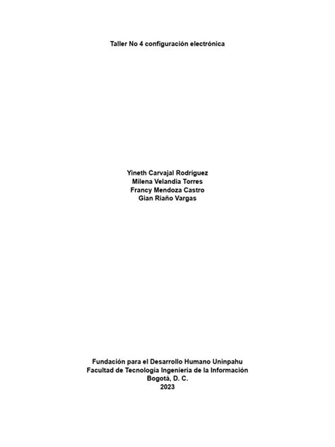 Taller 4 Configuracion Electronica Pdf Configuración Electronica Sustancias Químicas