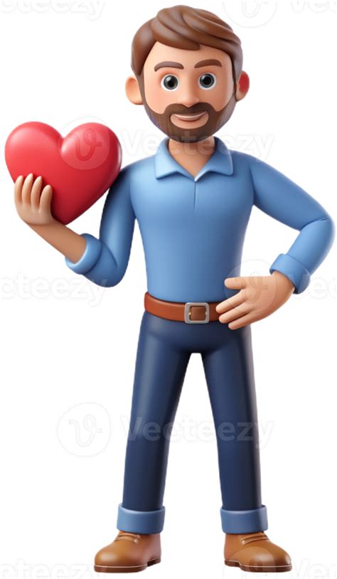 3d Illustration Cartoon Cute Man Character With Heart 38361226 Png