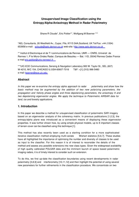 Pdf Unsupervised Image Classification Using The Entropyalphaanisotropy Method In Radar