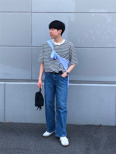 「オーバーサイズボーダーtシャツ（5分袖）、ボーダーt（レギュラー・長袖）」の着用コーディネート ユニクロ