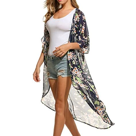2018 Sexy Chiffon Floral Tunic Beach Dress Female Swimwear Cover Up
