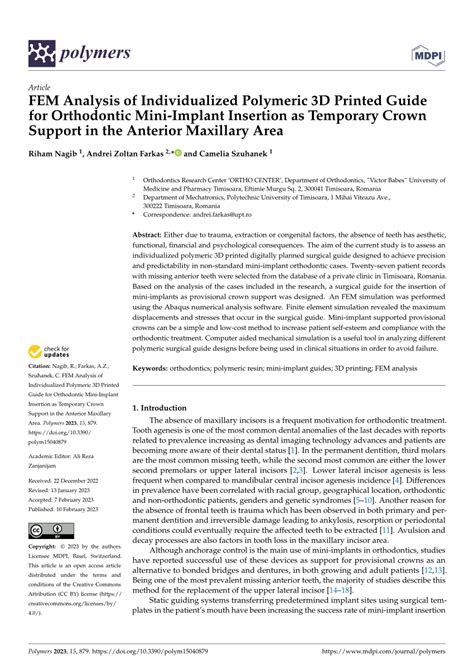 Pdf Fem Analysis Of Individualized Polymeric 3d Printed Guide For