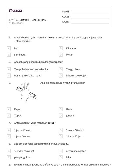 50 Lembar Kerja Mengukur Dalam Inci Untuk Kelas 4 Di Quizizz Gratis