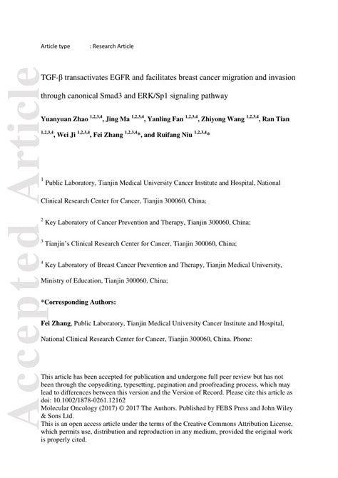 Pdf Tgf β Transactivates Egfr And Facilitates Breast Cancer Migration And Invasion Through