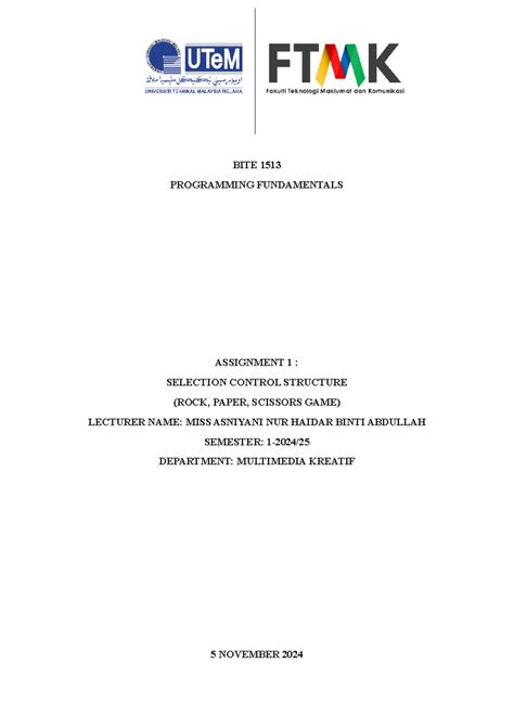 Assignment 1 Bite 1513 Programming Fundamental Bite 1513 Programming Fundamentals