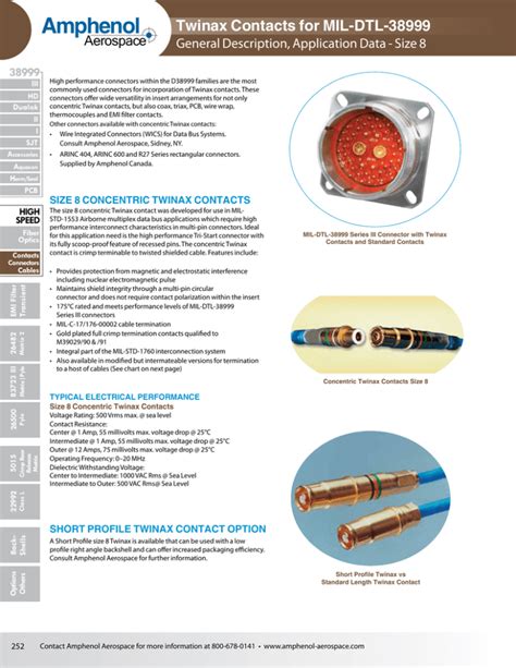 Amphenol Twinax Contacts For Mil Dtl 38999