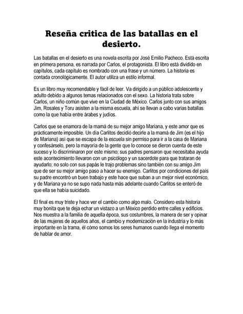 Reseña Critica De Las Batallas En El Desierto Las Batallas En El