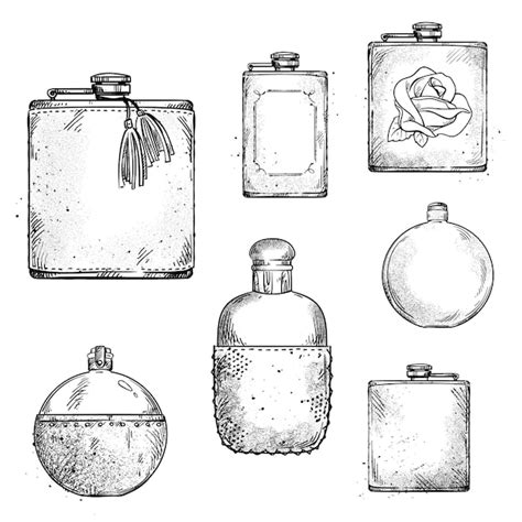Premium Vector Set Of Different Drinking Hip Flasks Drawings