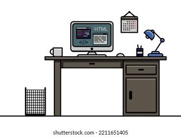 Computer Desktop Programmer Vector Flat Design Stock Vector Royalty