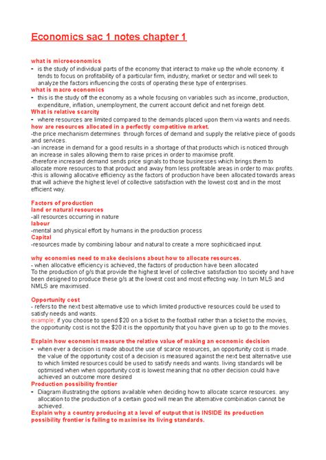 Eco Sac Summary For Test Economics Sac Notes Chapter What Is Microeconomics Is The