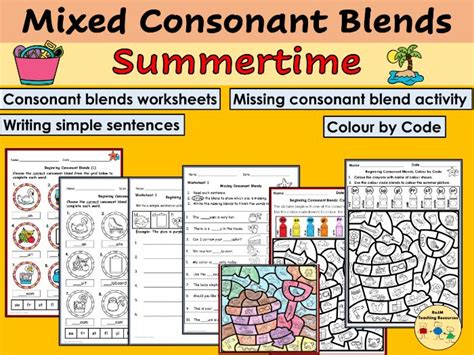 consonant beginning blends clusters phonics worksheet summer teaching
